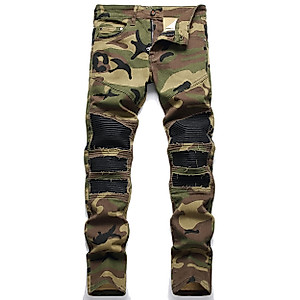 AITITIA Men's Ripped Camouflage Slim Fit Stretch Jeans (42, 6614 Camouflage)