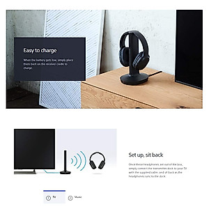 Sony Wireless RF Home Theater TV Headphones with Transmitter - 150-ft Wireless Range, Up to 20 Hours of Play Time (Black) & Zonoz Microfiber Cleaning Cloth Bundle