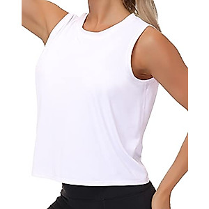 Ice Silk Workout Tops for Women Quick Dry Muscle Gym Running Shirts Sleeveless Flowy Yoga Tank Tops (White, Small)