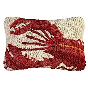 Chandler 4 Corners Artist-Designed Red Lobster Hand-Hooked Wool Decorative Throw Pillow (8” x 12”)