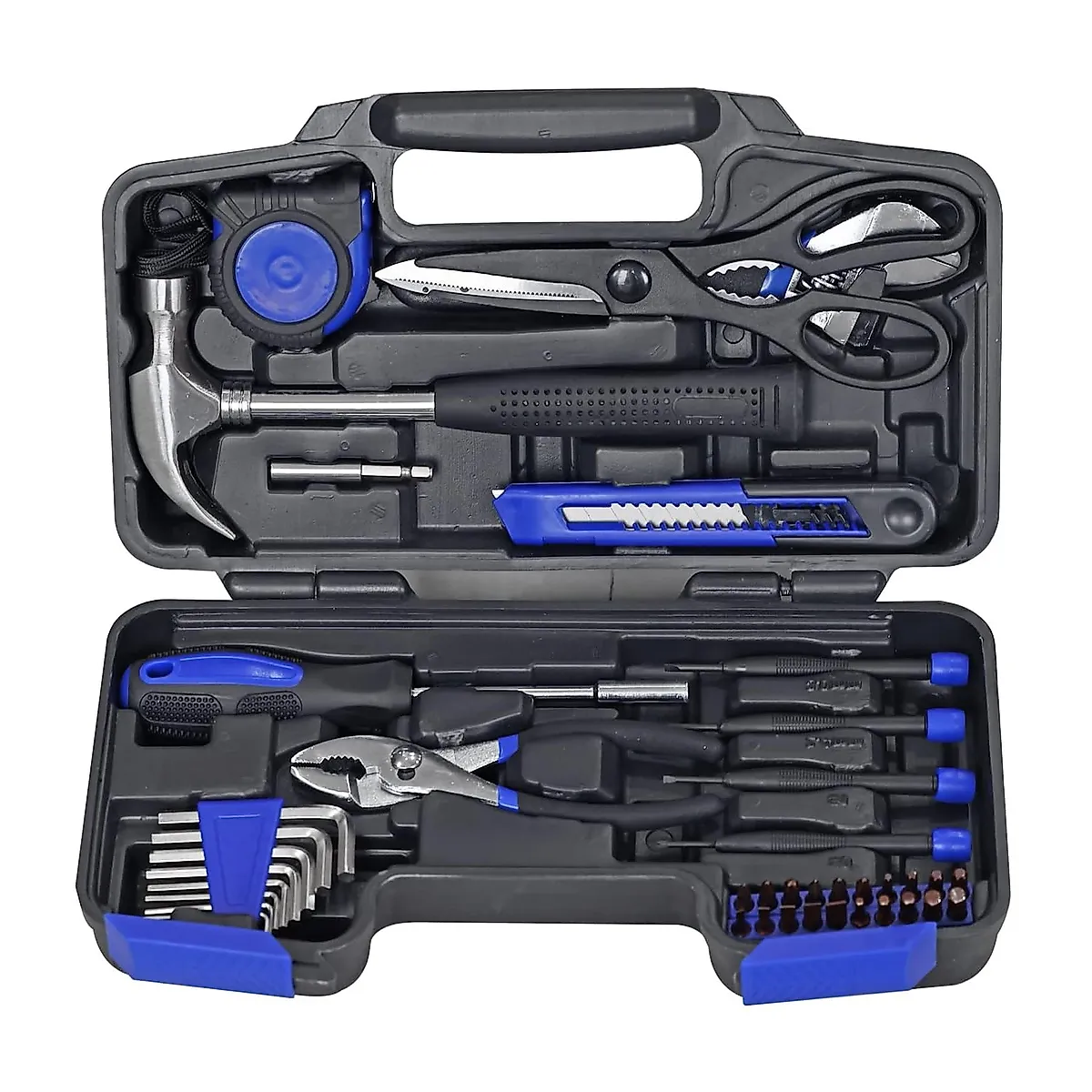 Torin 40 Piece Tool Set Household Repair Tool Kit with Plastic ToolBox, adjustable wrench, driver handle, linesman pliers, measuring tape, screwdriver bits, screwdrivers Set For Men Women, APK040TSM-2