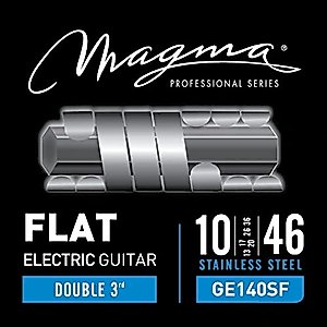 Magma Stainless Steel Electric Guitar Strings - Light Gauge .010" - .046" Flat Wound Steel Strings with Extra 3rd. 1 wound + 1 plain (string gauges - 10, 13, 17, 20, 26, 36, 46) - (GE140SF) 1 set