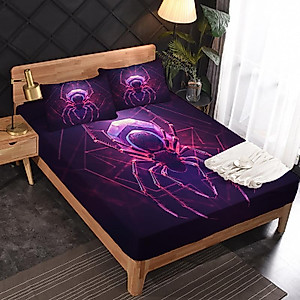 Spider Sheets Full Size Sheet Sets - Purple Bed Sheets, Soft Microfiber & Deep Pocket & Wrinkle Free Patterned Bedding Sheets & Pillowcases, 4 Piece ( 1 Fitted Sheet, 1 Flat Sheet, 2 Pillow Cases )
