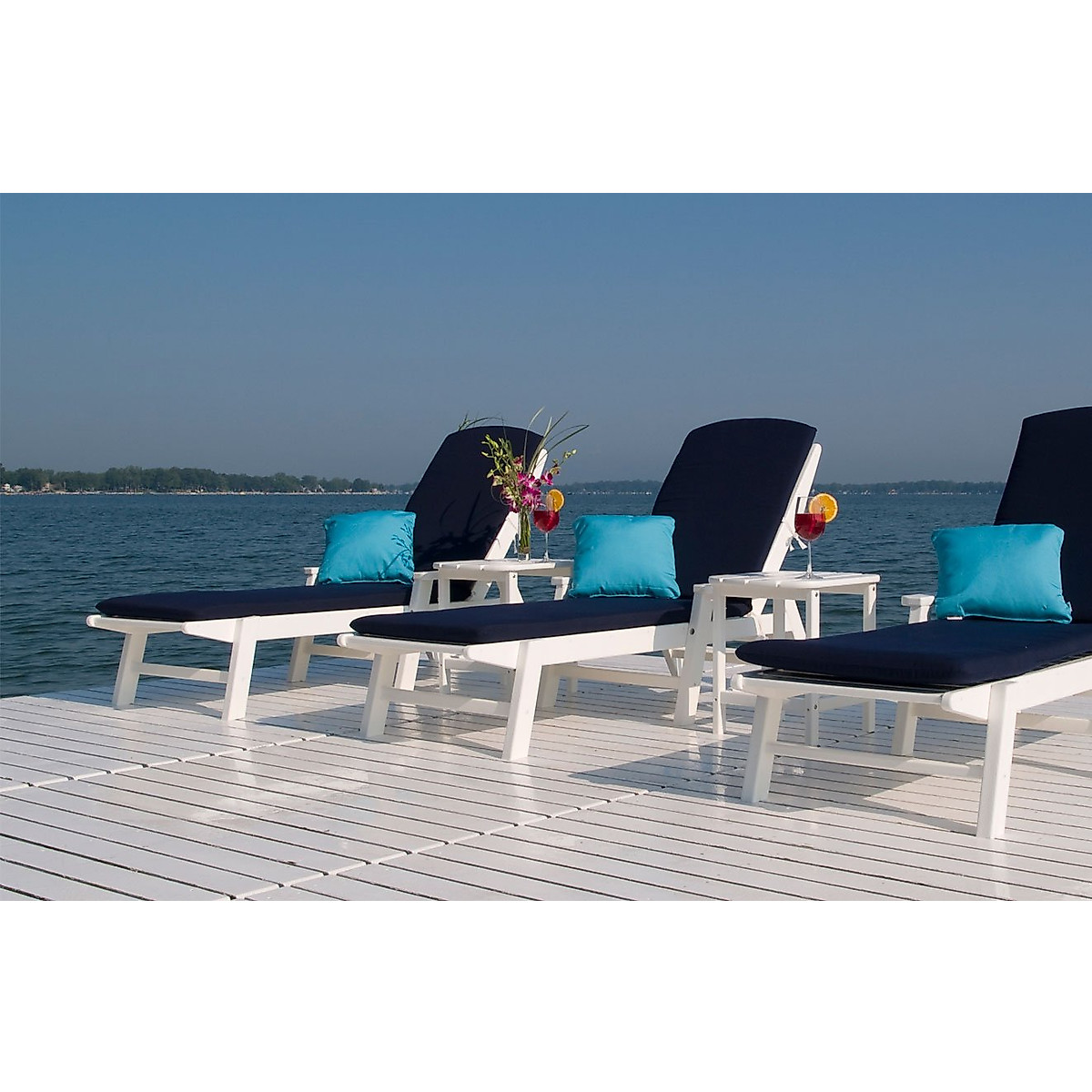 POLYWOOD NCW2280WH Nautical Outdoor Arms and Wheels, Stackable Lounge, White Chaise