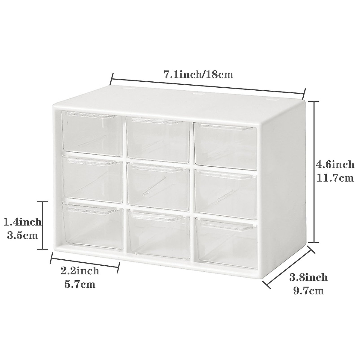 Dafape Mini Storage Drawers, Small 9 Drawers Organizer Bins Stackable Clear Plastic Box for Desk Office Bedroom Kitchen Makeup Jewelries Parts Gadgets Square Trays Desktop Stationary (White)