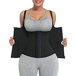 FeelinGirl Waist Trainer for Women Corset Vest Body Shaper Cincher Trimmer Tank Top Sport Girdle with Steel Bones Black