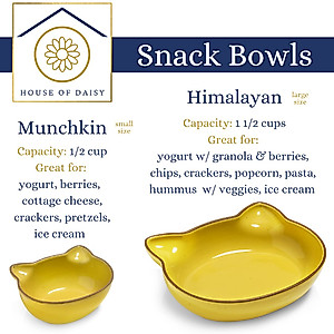 House of Daisy Snack Bowls | Fruit Bowl | Ice Cream Bowls | Nut Bowls | Ceramic Cat Shaped Bowls | Cute Cat Shaped Bowls for Humans | Food Safe for Cats or People | Munchkin (Small), Set of 2