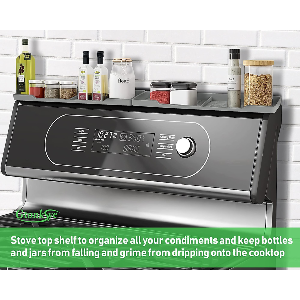 Gtonksye Stove Top Shelf, 30 Inch Spice Organizer, Oven Rack with Magnetic Silicone Material, for Kitchen Stove Top Organizer Spice and Seasoning Bottles (Dark Gray)