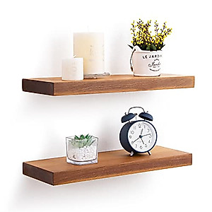 Fun Memories Floating Shelves 16 Inch Long Wall Mounted, Rustic Farmhouse Wooden Wall Shelf Set of 2, Solid Acacia Wood Floating Shelf for Bathroom, Kitchen, Living Room
