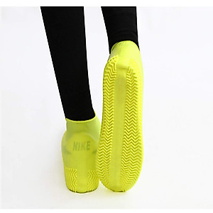 Springen Silicone Waterproof Boots and Shoe Covers,Rain Shoes Boots Covers, Reusable Non Slip Rain Snow Overshoe Foldable Galoshes-1 Pair(2 PCS) (Clear White) (Large)