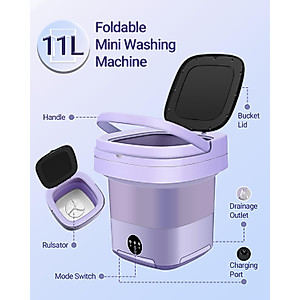 Portable Washing Machine, 11L Upgraded Large Capacity Mini Washer, Small Washing Machine for Apartments, Travel Laundry, Camping, RV, Dorm (Purple)