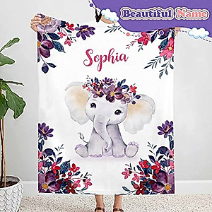 UOZGUY Personalized Elephant Baby Blanket for Baby Girl, Personalized Newborn Girl Gifts with Name, Newborn Baby Girls Blankets Custom, Elephant Baby Name Blanket, 30"x40"