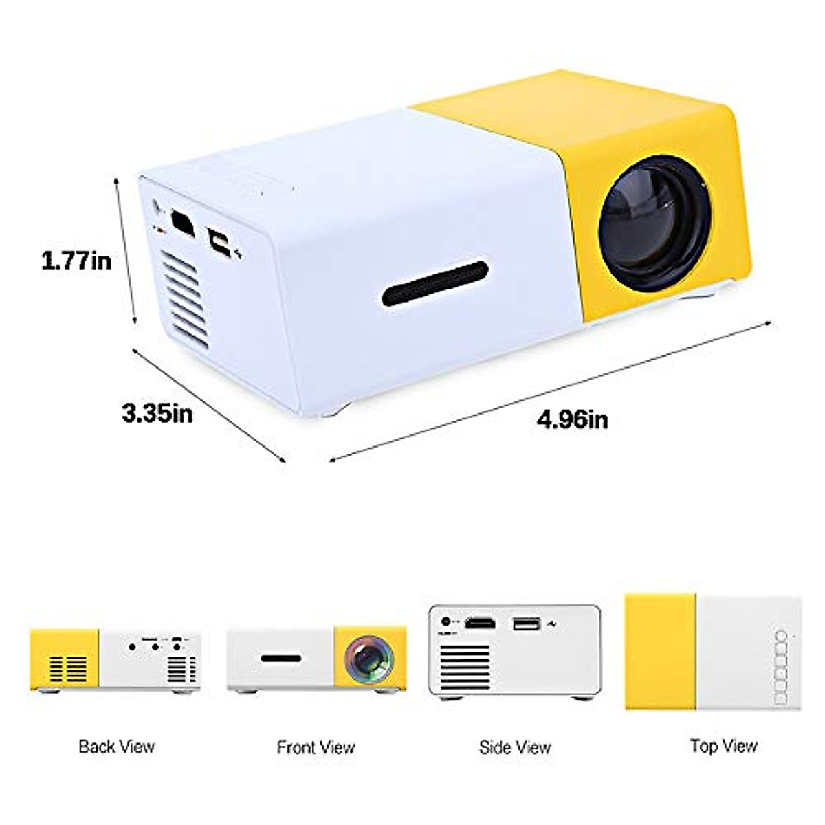 Mini Led LCD Projector, 600 Lumen, 3.5Mm Audio, 320X240 Pixels, Hdmi USB Mini Projector, 20-60 Inch Projection, Home Media Player, 1080P Hd Projection,Black