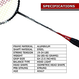 YONEX Nanoray 6000I G4 - U Aluminium Strung Badminton Racket with Full Racket Cover (Red) | for Intermediate Players | 92 Grams | Maximum String Tension - 24lbs