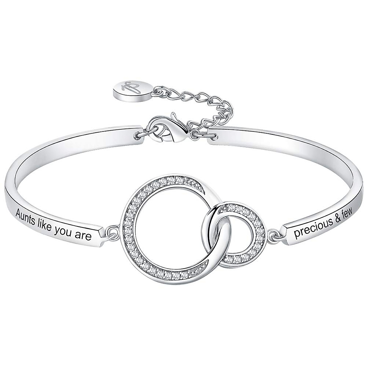 Aihitero Christmas Auntie Gift, Engraved ‘Aunts like You Are Precious & Few’ Interlocking Circles Bangle Bracelet, White Gold Women Jewelry, Birthday Valentine Day Xmas Present from Nephew and Niece