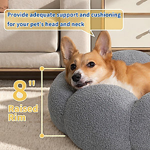 WESTERN HOME WH Calming Dog Beds for Small Dogs-Fluffy Flower Cat&Dog Bed in Plush Teddy Sherpa, Round Donut Cuddler Small Dog Bed, Non-Slip Machine Washable Pet Bed Fits up to 25 lbs, Grey 24"