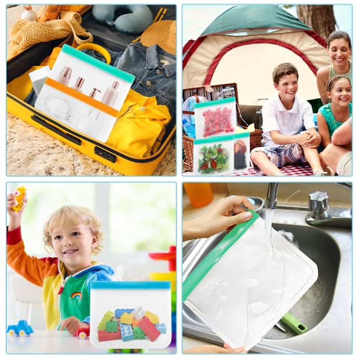 Reusable Food Storage Bags, 12 Pcs BPA Free Freezer Gallon Bags, Dishwasher Safe Reusable Sandwich Silicone Ziplock Bags, Extra Thick Leakproof Bags Silicone for Food Storage, Travel, Marinate Meats