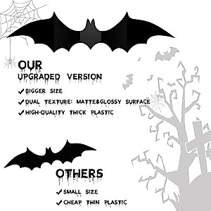 Big Size Bat Wall Decor Stickers, 124pcs Indoor Large Bats Halloween Decorations, DIY 3D Gothic Bats Decor, PVC Bat Stickers for Gothic House, Hunted Mansion, Ghost House, Goth Decor