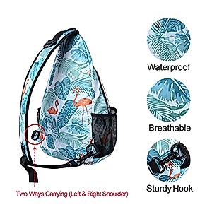 MOSISO Sling Backpack,Travel Hiking Daypack Pattern Rope Crossbody Shoulder Bag, Flamingo&Cichorium