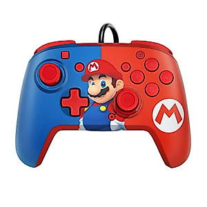 PDP REMATCH Enhanced Wired Power Nintendo Switch Pro Controller, Officially Licensed Switch Lite/OLED Compatible Gamepad, Customizable Programmable Buttons, Super Mario Power Pose (Red & Blue)