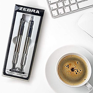 Zebra Pen M/F 701 Stainless Steel Mechanical Pencil and Ballpoint Pen Set, Fine Point, 0.7mm HB Lead and 0.8mm Black Ink, 2-Count Gift Set, Silver (10519)