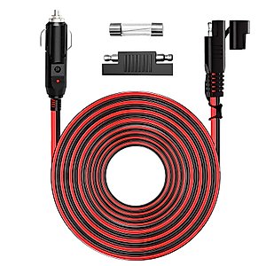 RWUJILONG 12V/24V Cigarette Lighter Plug to SAE Quick Release Adapter Extension Cable 10FT with SAE Reverse Polarity Adapter and 15A Spare Fuse