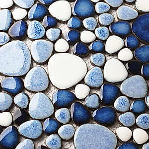 Parrotile Blue Shower Floor Pebbles Tile Bathroom Mosaic Backsplash Wall Tiles (5 sheets)