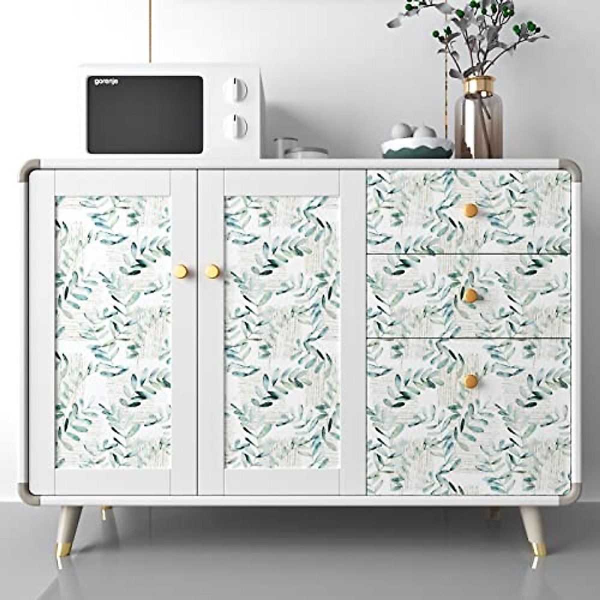 STICKEEP Blue Leaf Floral Peel and Stick Wallpaper Modern Floral Contact Paper Self Adhesive Geometric Leaf Wallpaper for Bedroom Walls Bathroom Laundry Room Cabinets Removable Wallpaper 24"x118"