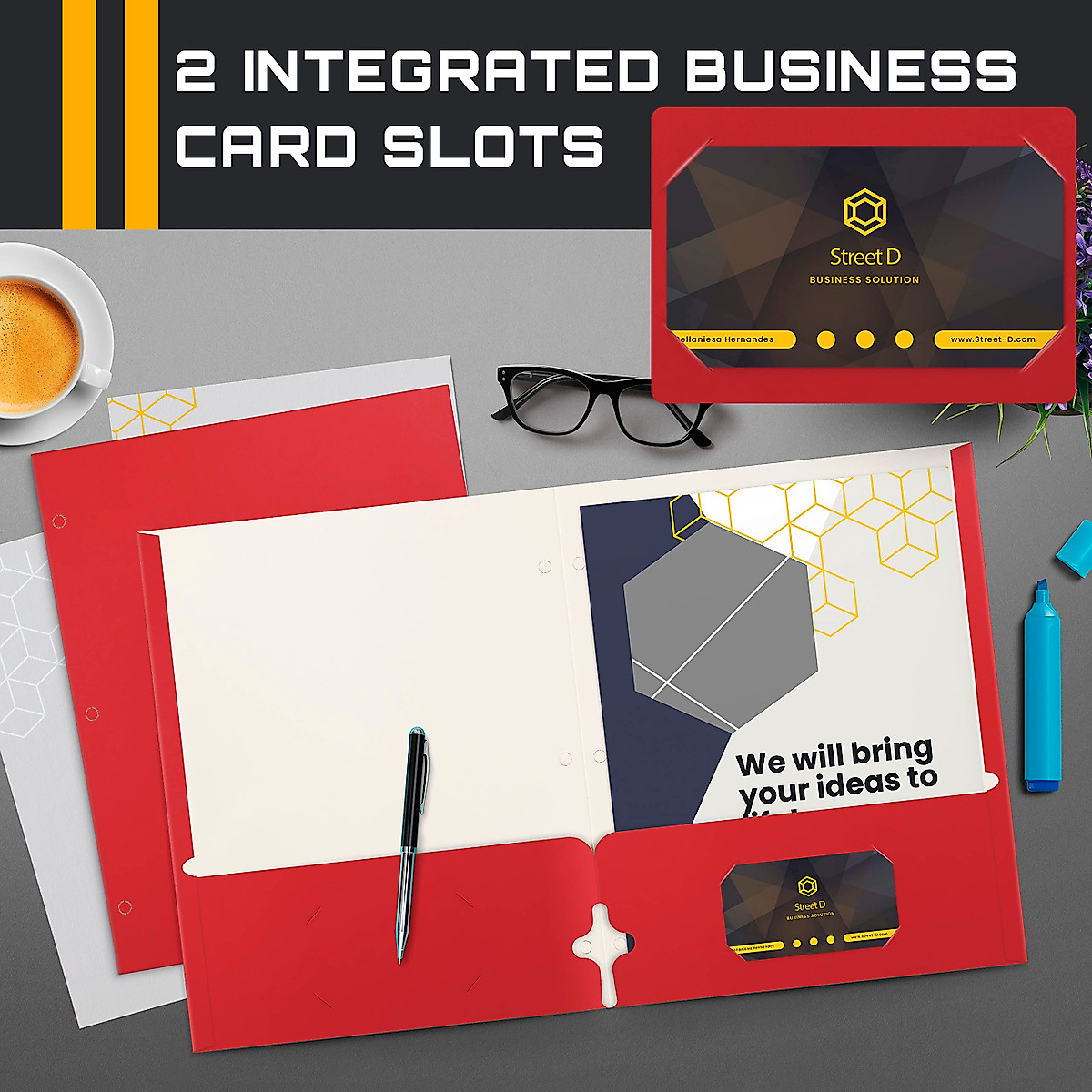 Two Pocket Portfolio Folders, 50-Pack, RED, Letter Size Paper Folders, by Better Office Products, 50 Pieces, Red