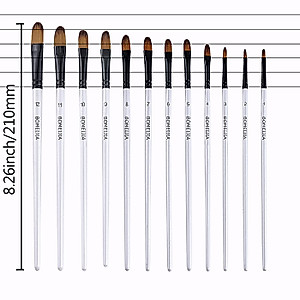 Filbert Paint Brushes Set, 12 PCS Synthetic Nylon Professional Artist Paint Brushes for Watercolor, Oil Painting, Acrylic, Face Body Nail Art, Crafts, Rock Painting