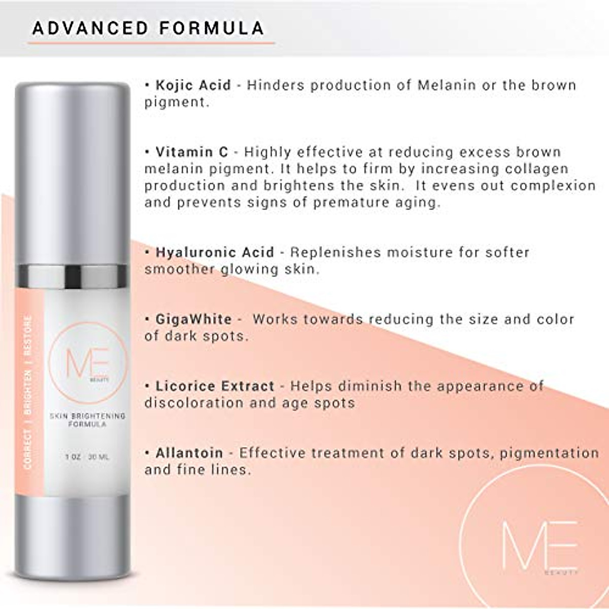 ME Beauty - Skin Brightening Scar Cream With Vitamin C and Kojic Acid, Anti Aging Face Cream, Dark Spot Corrector, Fade Cream(1 Ounce)