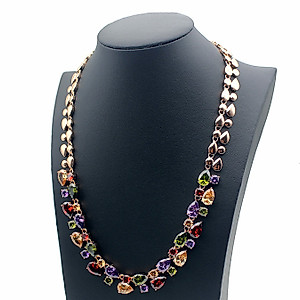 Necklaces for Women, Classic Multi Gemstones Silver Necklaces with Amethyst Garnet Morganite Peridot Women Jewelry (Gold)