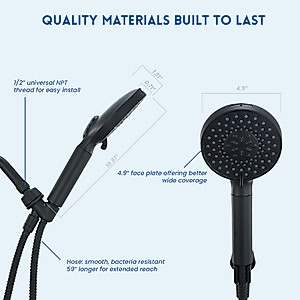 Ryamen Filtered Shower Head with Handheld，Black High Pressure 9 Spray Mode Showerhead with Hose,Bracket and Minerals Stones Replacement Filters for Hard Water,Anti-clog & Powerful to Clean