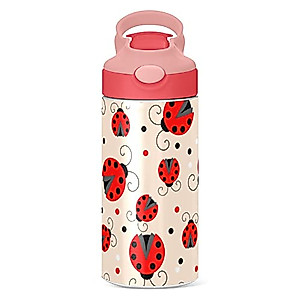 ALAZA Cute Ladybug Polka Dot on Pink Kids Water Bottles with Lids Straw Insulated Stainless Steel Water Bottles Double Walled Leakproof Tumbler Travel Cup for Girls Boys Toddlers 12 oz,Pink