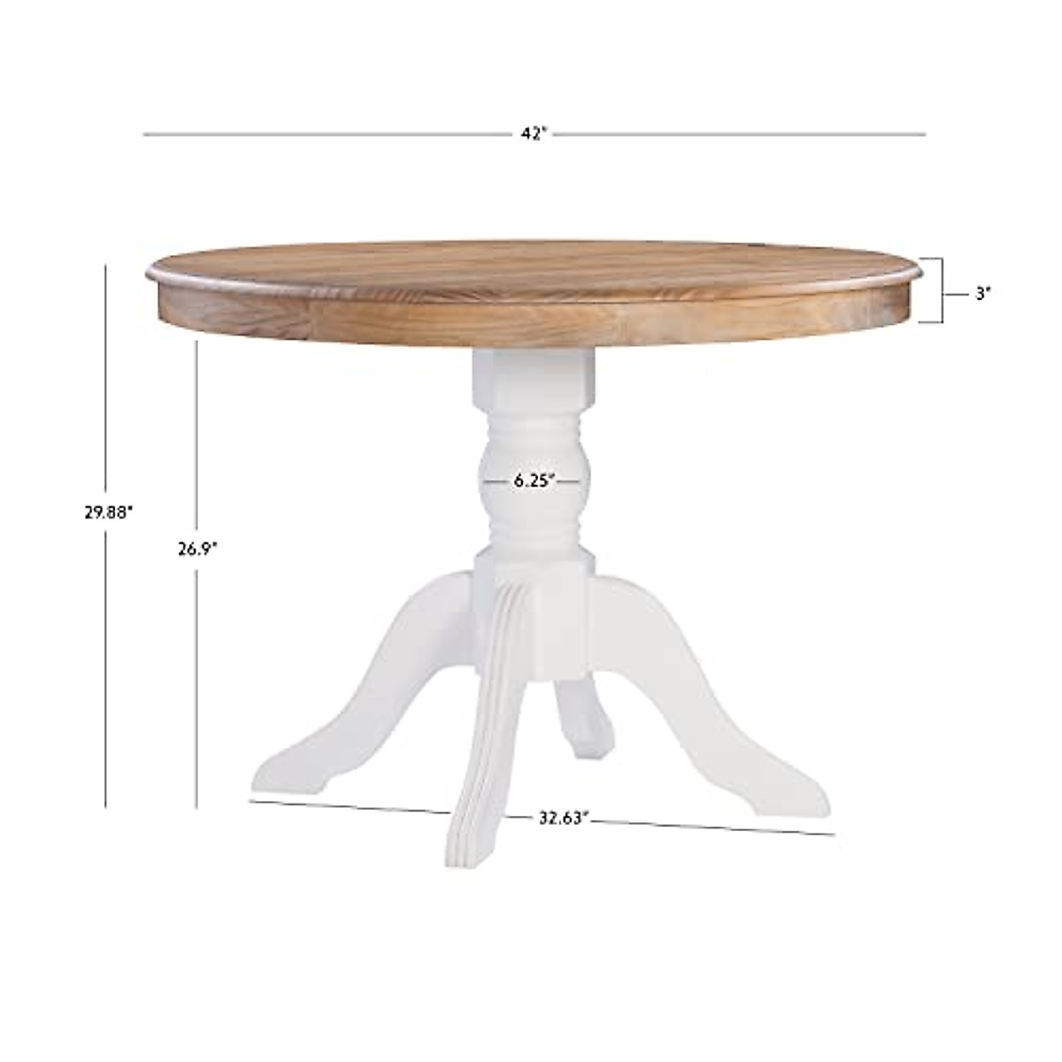 Linon Natural and White 2 Tone Pedestal Dining Harris Table