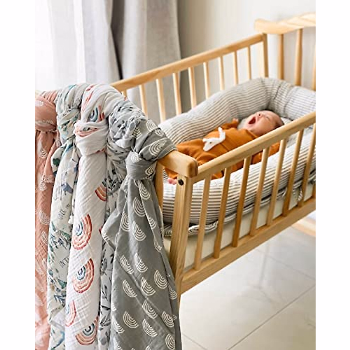 Miaoberry 100% Organic Cotton Muslin Blanket| Sage Green Rainbow Baby Swaddle Set| Newborn Boy Girl Unisex Neutral| Boho Vintage Monthly Picture Blanket