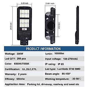 Bestsen 200W Solar Street Lights Outdoor Lamp, 288 LED 10000 Lumen, Light Control, IP65 Waterproof Dusk to Dawn Security Led Flood Light for Yard, Garden, Street, Basketball Court(2 Pack)