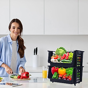 SAglorb Large Plastic Containers for Organizing and Stackable Storage Bins for Kitchen, Pantry Organization,Office or Bathroom,11.22-Inch x 7.68-Inch x 7.28-Inch 4-Pack,Black