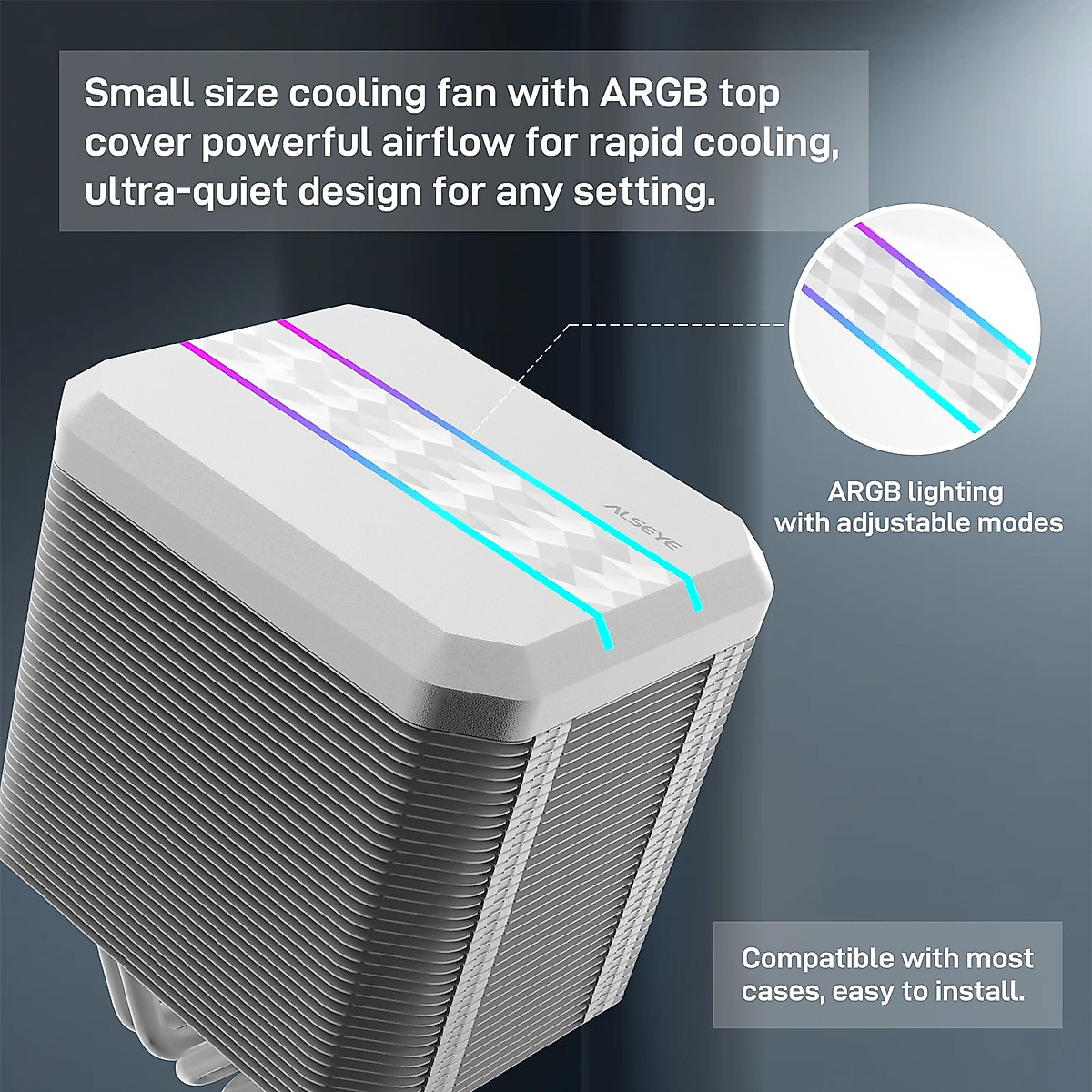 ALSEYE M90 CPU Cooler, Hidden Fan Designed Dual Tower Air-Cooled CPU Cooler with ARGB Light Effect Cover Compatible with Both Intel and AMD Platform, LGA1700 Supported (M90 Black)