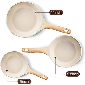Nonstick Frying Pan Set - Granite Induction Pans for Cooking Omelette Non-Stick Cookware Set, Healthy Kitchen Skillet Non Sticking Stone Pot and Pan Set (8", 9.5" & 11") Beige