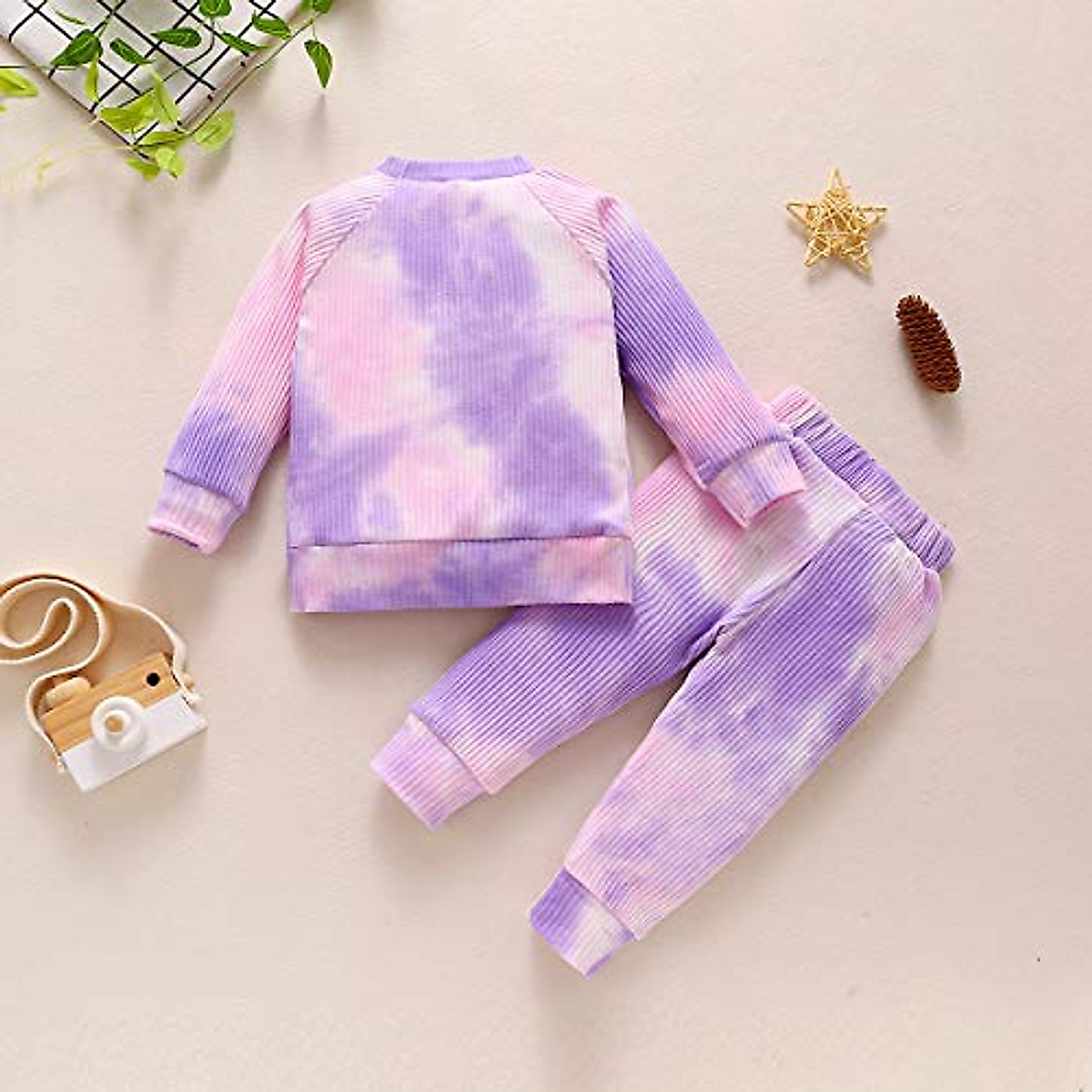 Aweyoo Tie Dye Tee Top Long Sleeve Pants Set for Baby Girl 4T Kids Sleep and Play Casual Clothes 2PCS Fall Outfit Sets Pajamas