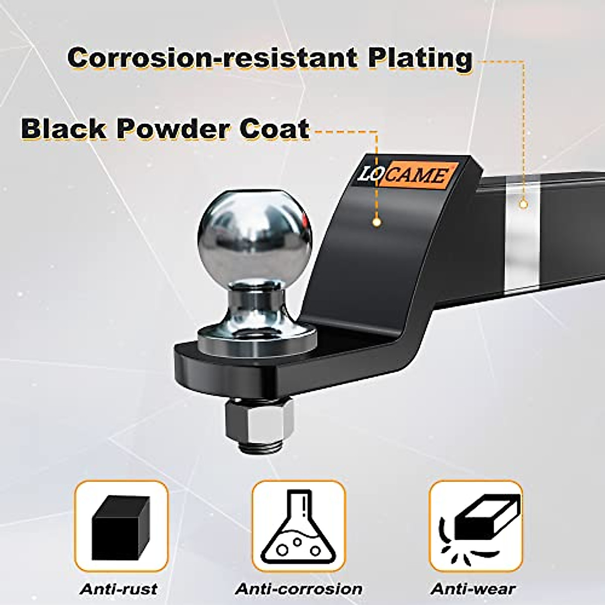 LOCAME Trailer Hitch Ball Mount, Fits 2.5-Inch Receiver Only, 8,000 LBS GTW with 2-Inch Ball Hitch & Pin, 2.5" Drop/Rise, Black, LC0042