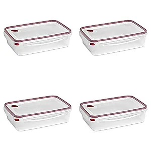 Sterilite 0 Ultra-Seal 16 Cup Food Storage Container, See-Through Lid & Base with Rocket Red Accents, 4-Pack