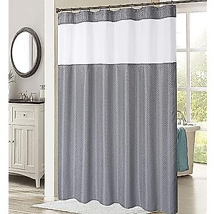 GAOMON Shower Curtains for Bathroom Hookless Shower Curtain with Snap in Liner Grey/White Shower Curtain Grommet Waterproof Fabric See Through Top Washable Shower Curtain Liner 72''Wx78''L