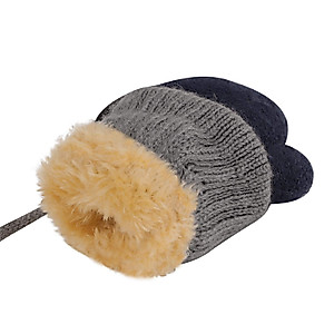 Toddler Baby Knitted Winter Gloves Cable Mittens Cute Cartoon Bear Kids Boys Girls Thermal Thick Fleece Lined Gloves Wool Warm Knit Snow Ski Cold Weather Gloves Children with String Age 0-3Y