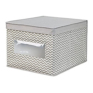 MetroDecor mDesign Fabric Closet Storage Organizer Box with Lid for Clothing, Shoes, Handbags, Jeans - Large, Taupe/Natural