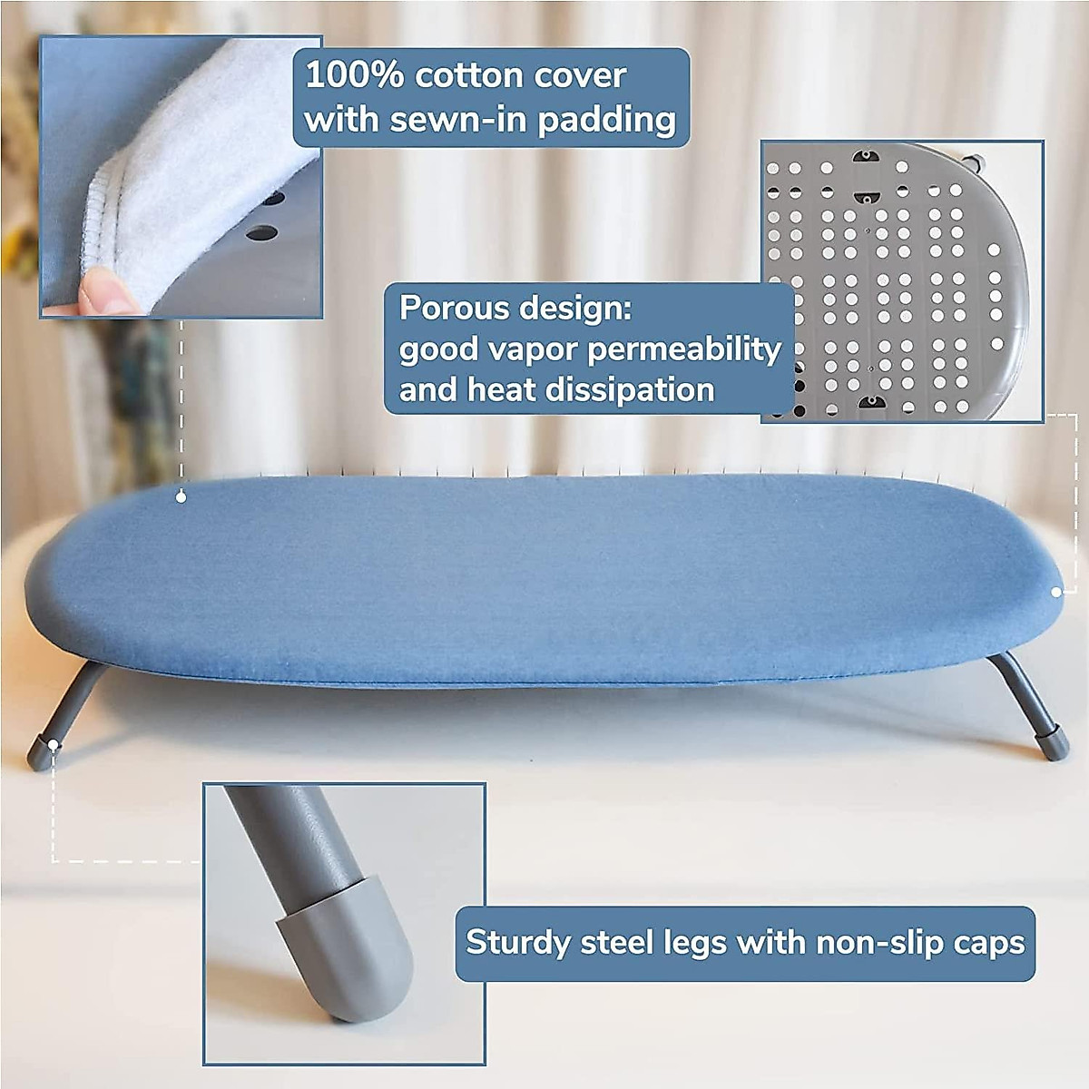 VividPaw Small Ironing Board Tabletop 12" x 32", Lightweight Portable Travel Iron Board, Foldable Mini Ironing Board for Countertop, Small Spaces, Laundry Rooms and Dorms