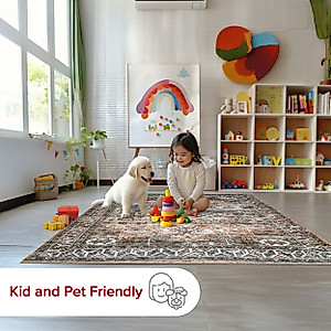 nuLOOM 8x10 Machine Washable Rain Haven Vintage Medallion Area Rug, Rust, Traditional Faded Design, Non-Slip Backing, Stain Resistant, For Bedroom, Dining Room, Living Room, Kitchen