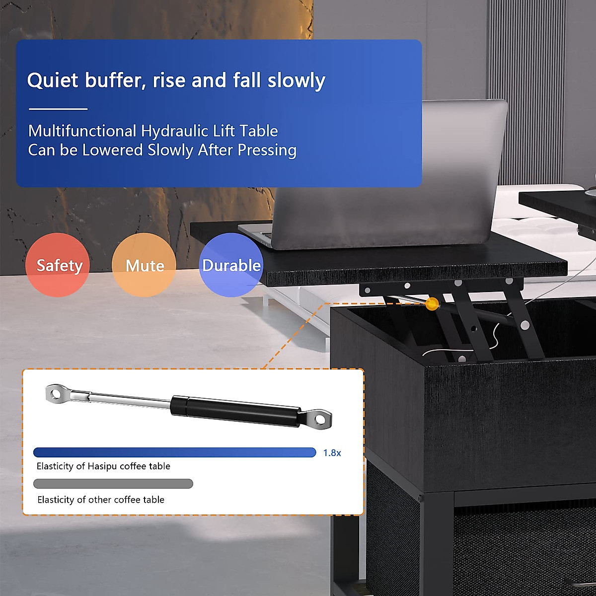 Hasipu Lift Top Coffee Table with Storage for Living Room LED Furniture 39.4",Modern Square Center Tables with USB Charging Port, Black