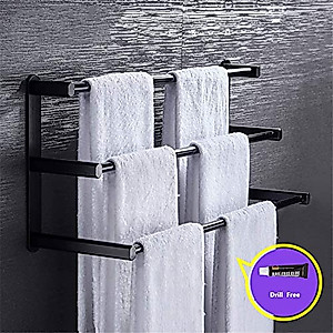 Black Drill Free Towel Rack Thicken Space Aluminum One Body Multiple Rod Towel Bars Polished Finish Wall-Mounted Towel Rail,Color:B Bathroom (Color : C, Size : 60cm)